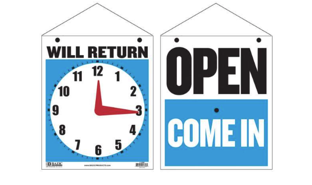 CV-5220) Double-Sided Open/Will Return Sign with Clock Hands, 7 ...